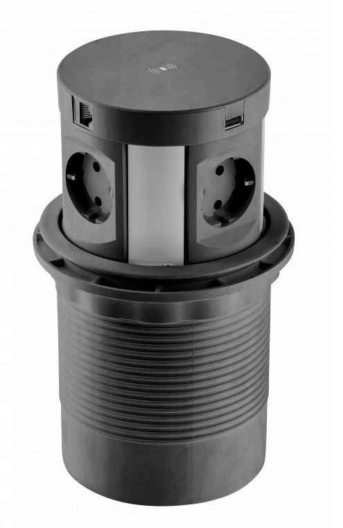 Indux Push verzinkbare randaarde keuken stopcontact zwart in werkblad ...